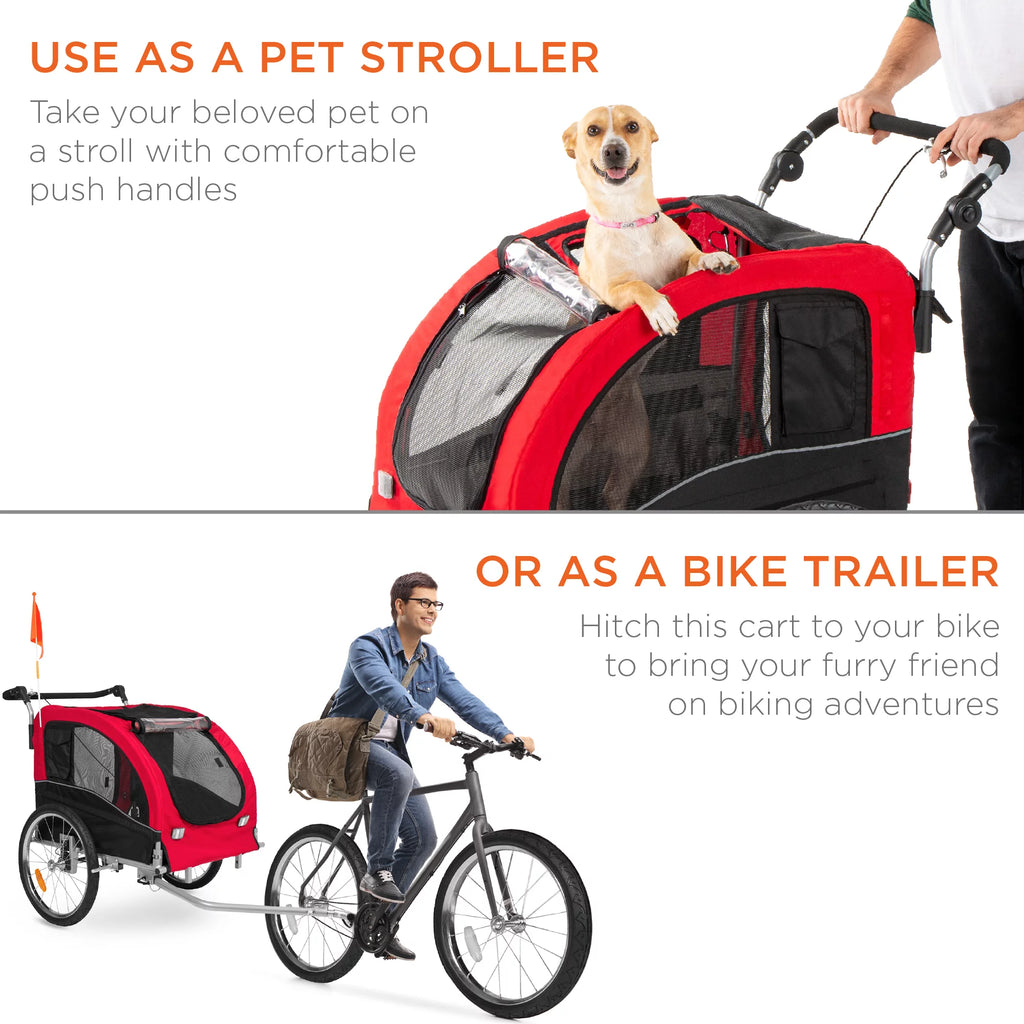 2-In-1 Dog Bike Trailer, Pet Stroller Bicycle Carrier W/ Hitch, Brakes – My Store