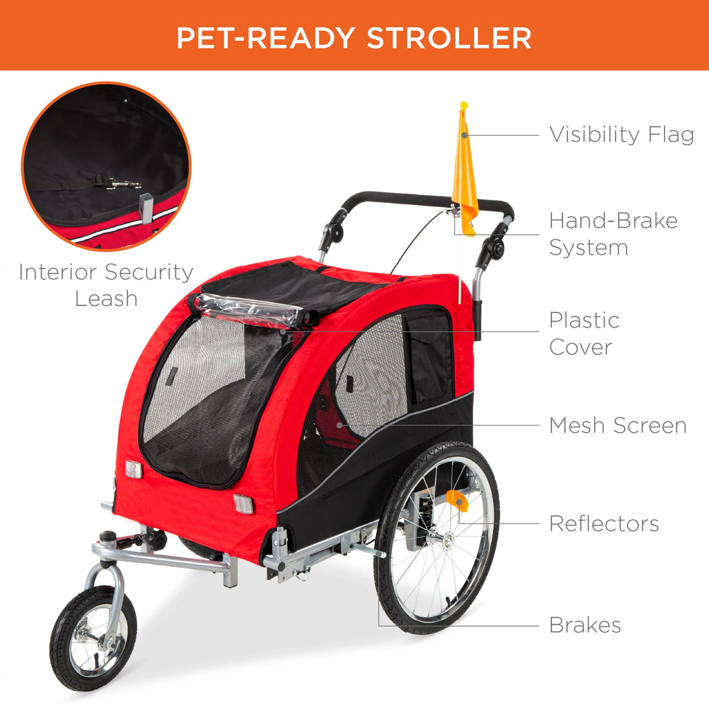 2-In-1 Dog Bike Trailer, Pet Stroller Bicycle Carrier W/ Hitch, Brakes – My Store